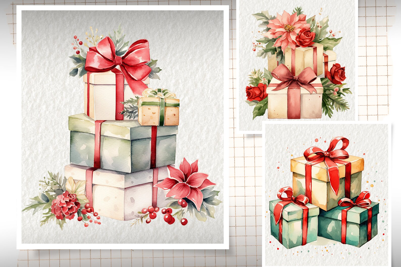 Christmas Gifts Clipart, Gift Boxes, Christmas Presents, Watercolor ...