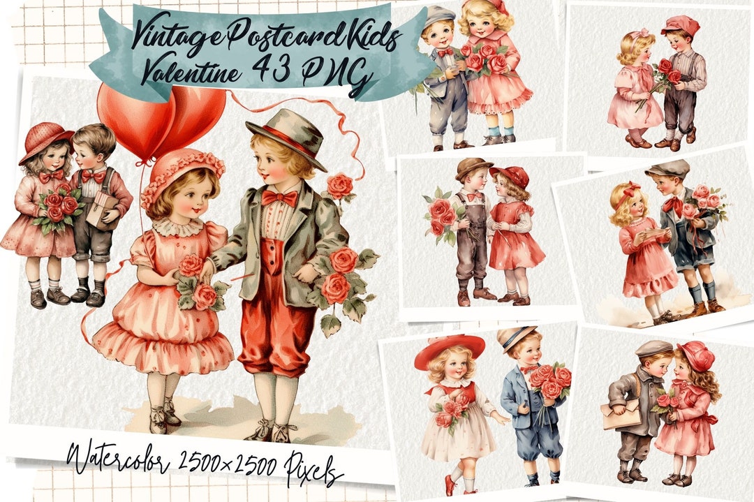 Vintage Reto Valentine Boy Girl Couple Digital, Vintage Children, Junk ...