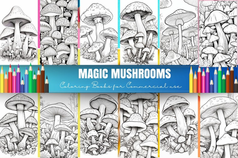 Mushroom Garden Fantasy Coloring Page, Mushroom Magic, Fantasy ...