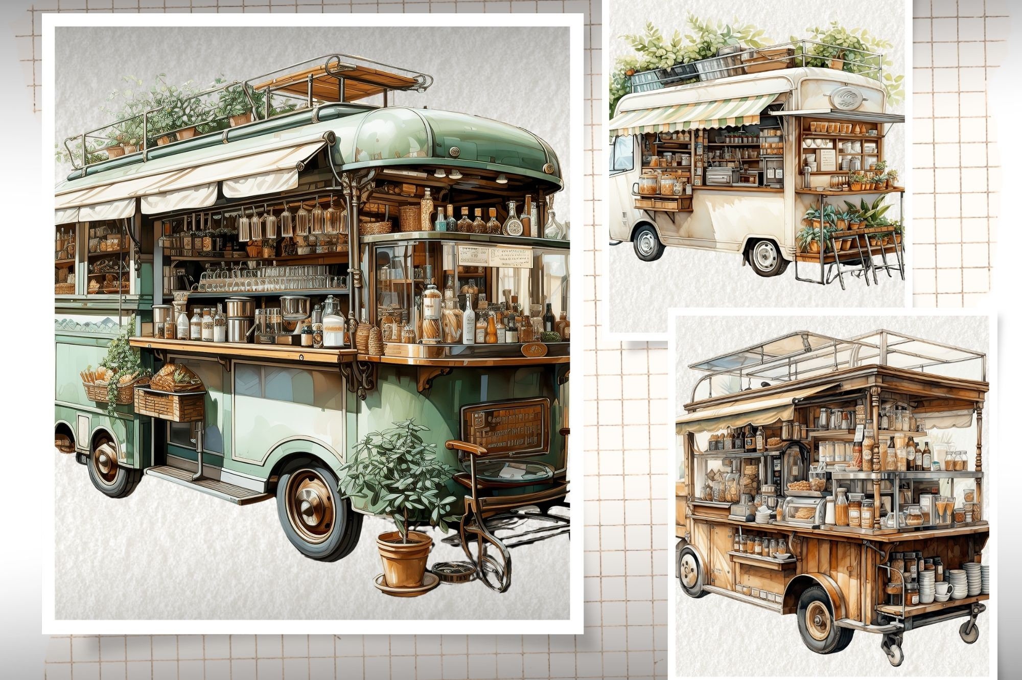 Coffee Cart Watercolor Clipart Coffee Clipart Cafe Clipart - Etsy