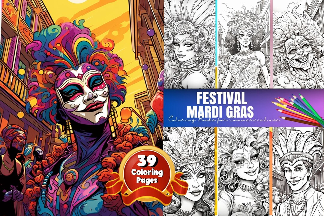 Festival Mardi Gras Coloring Pages, Mardi Gras Coloring Book for Adults ...