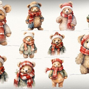 Christmas Teddy Bear Clipart, Watercolor Winter Teddy Bear Clipart ...