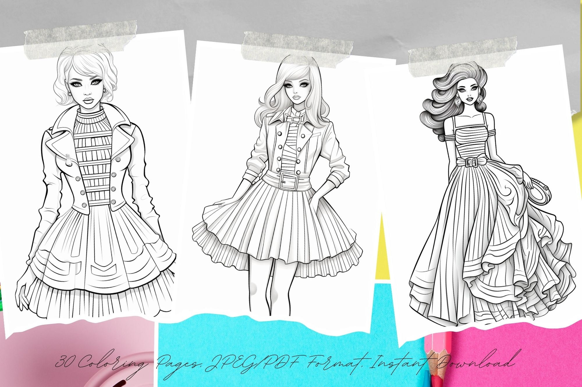 Fashion Doll Vintage Coloring Page, Fashionable Women's Outfits ...