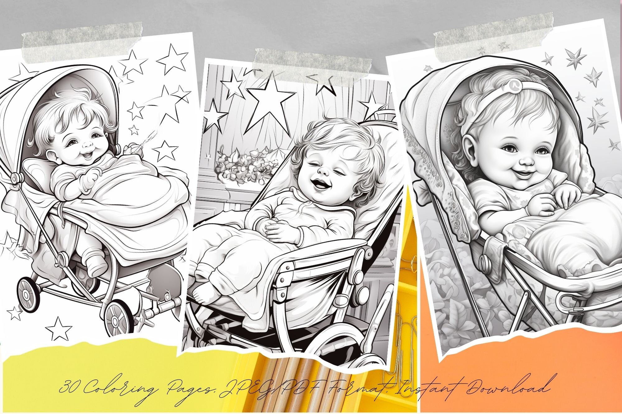 Happy Baby in Stroller Coloring Pages Adorable Cute Babies - Etsy