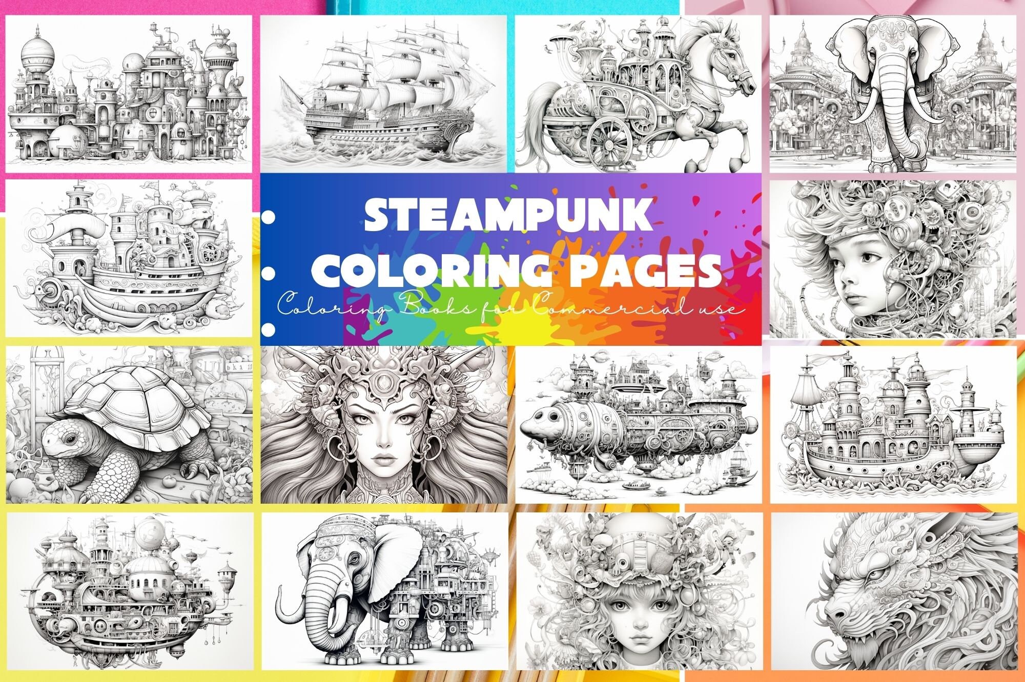 Steampunk Coloring Pages, Animals, Trains, Woman, Ship, Gothic ...