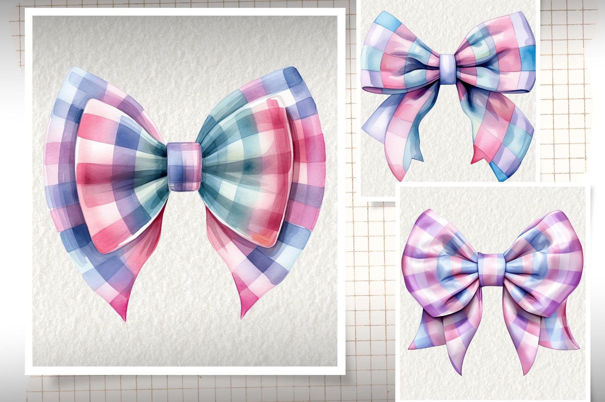 Gingham Bows PNG Clipart Watercolor Rustic Country Gingham - Etsy