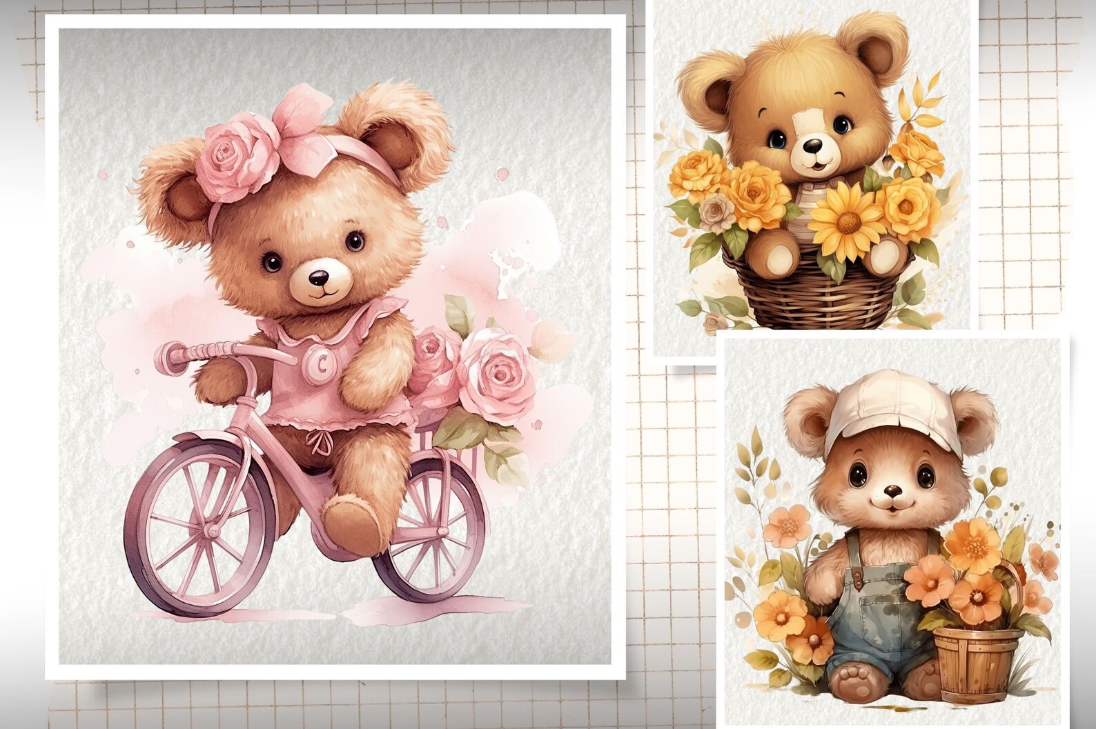 Watercolor Teddy Bear Clipart Bundle, Baby Girl Clipart, Baby Shower ...