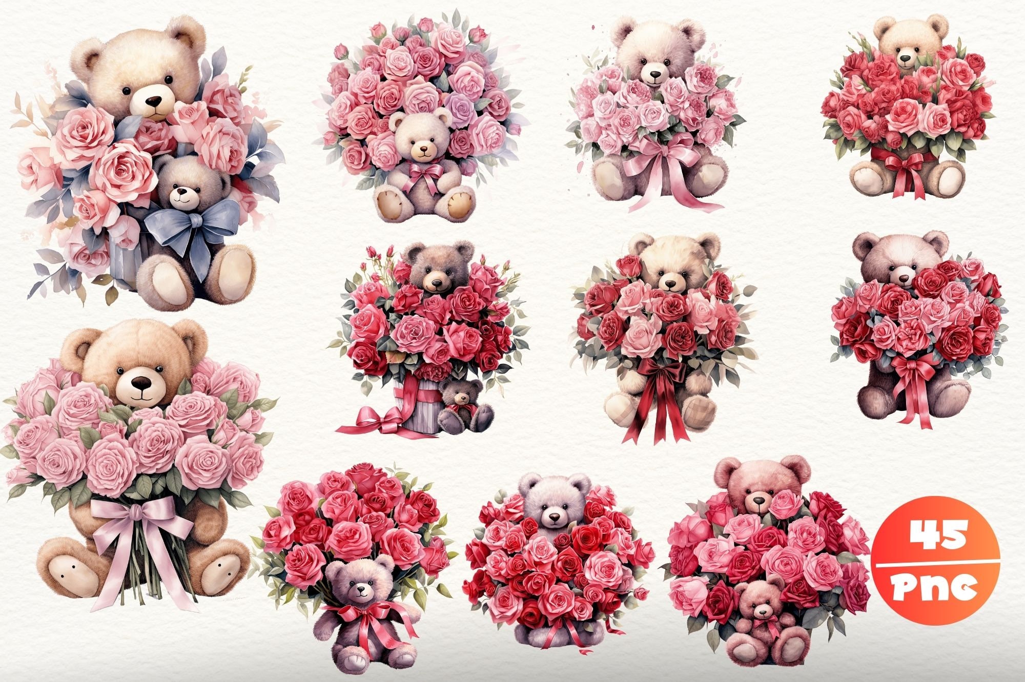 Floral Teddy Bear PNG Clipart, Watercolor Teddy Bear With Flowers, Cute ...