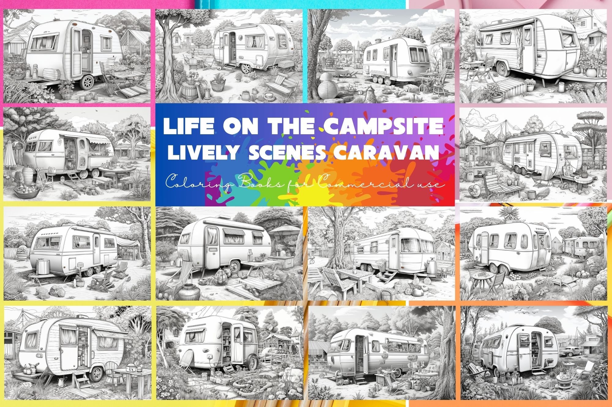 Caravan Printable Adult Coloring Pages, Camper Images to Color, Caravan ...