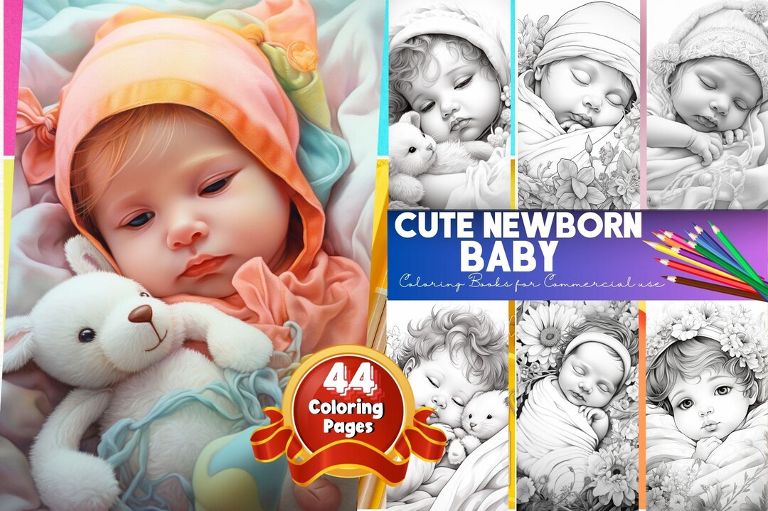 Sleeping Babies Coloring Pages, Cute Newborn Baby Printable Grayscale ...