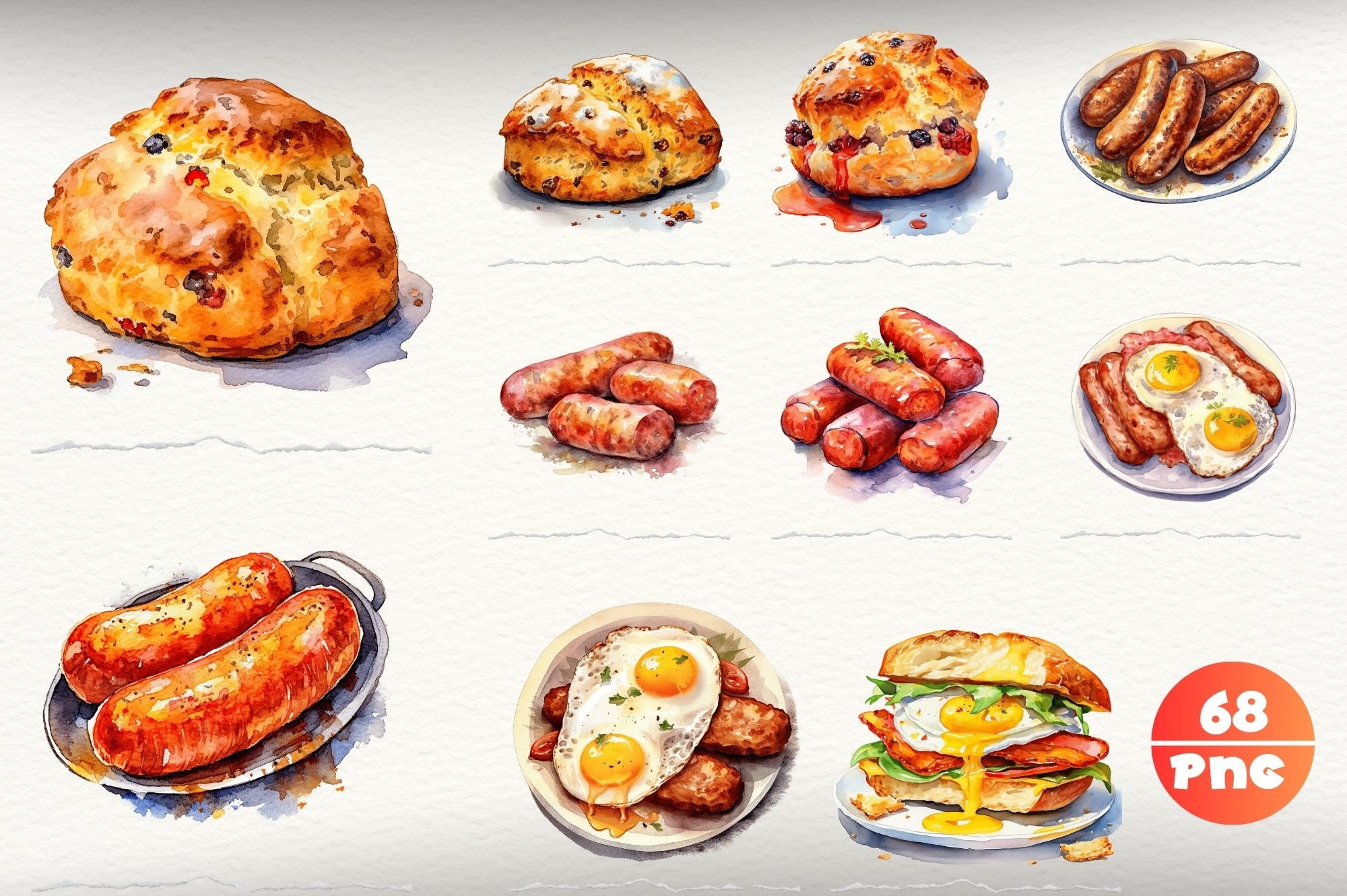 Breakfast Watercolor Clipart, Eggs and Bacon, Breakfast PNG, Brunch ...