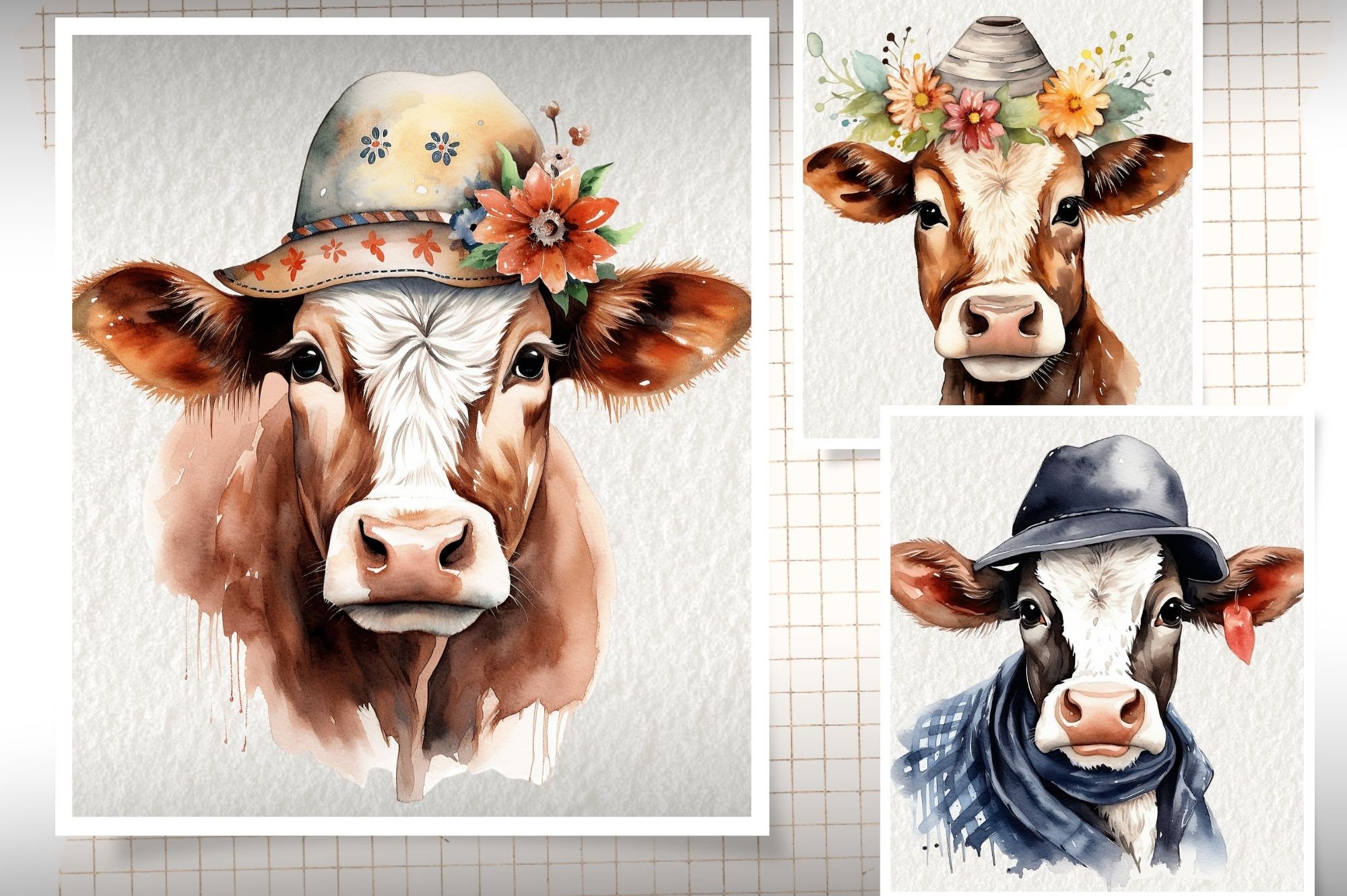 Cow With Hat Clipart Digital Download Wall Art Canvas Art - Etsy