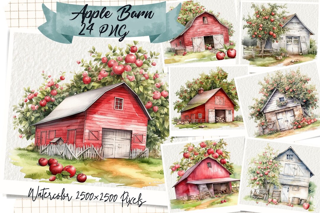Apple Farm Barns Watercolor Clipart, Transparent PNG, Apple, Autumn ...