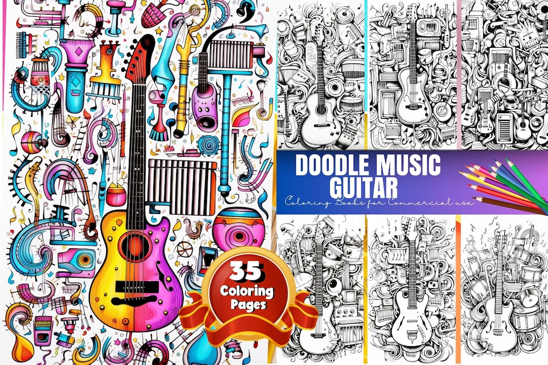 Music Designs, Printable Guitar Music Coloring Pages for Adults, Music ...