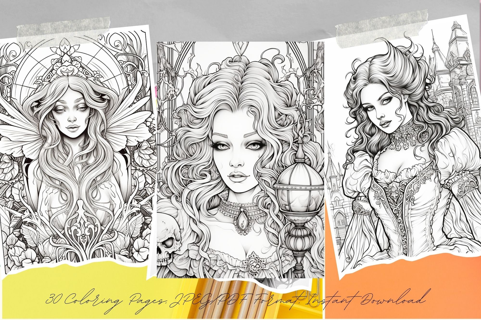 Gothic Princess Coloring Pages Fairy Princess Gothic Beauty - Etsy