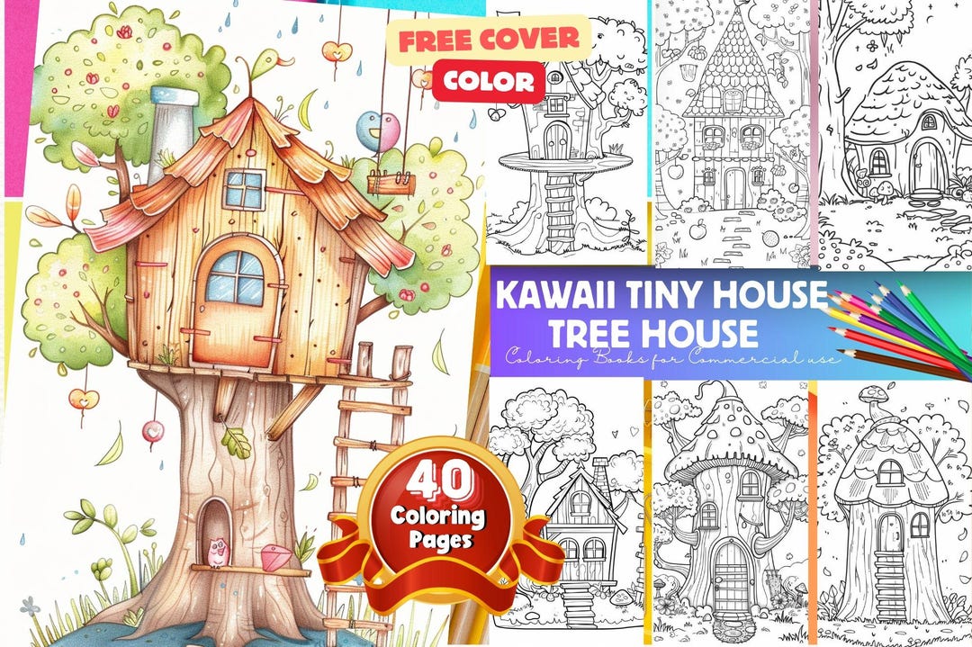 Kawaii House on A Tree Coloring Pages, Printable Tree Houses for Kids ...