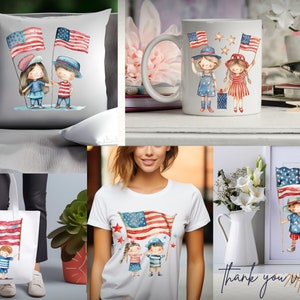 Happy 4th July Kid Clipart, Vector Patriotic, Cute Boy, Girl, USA ...