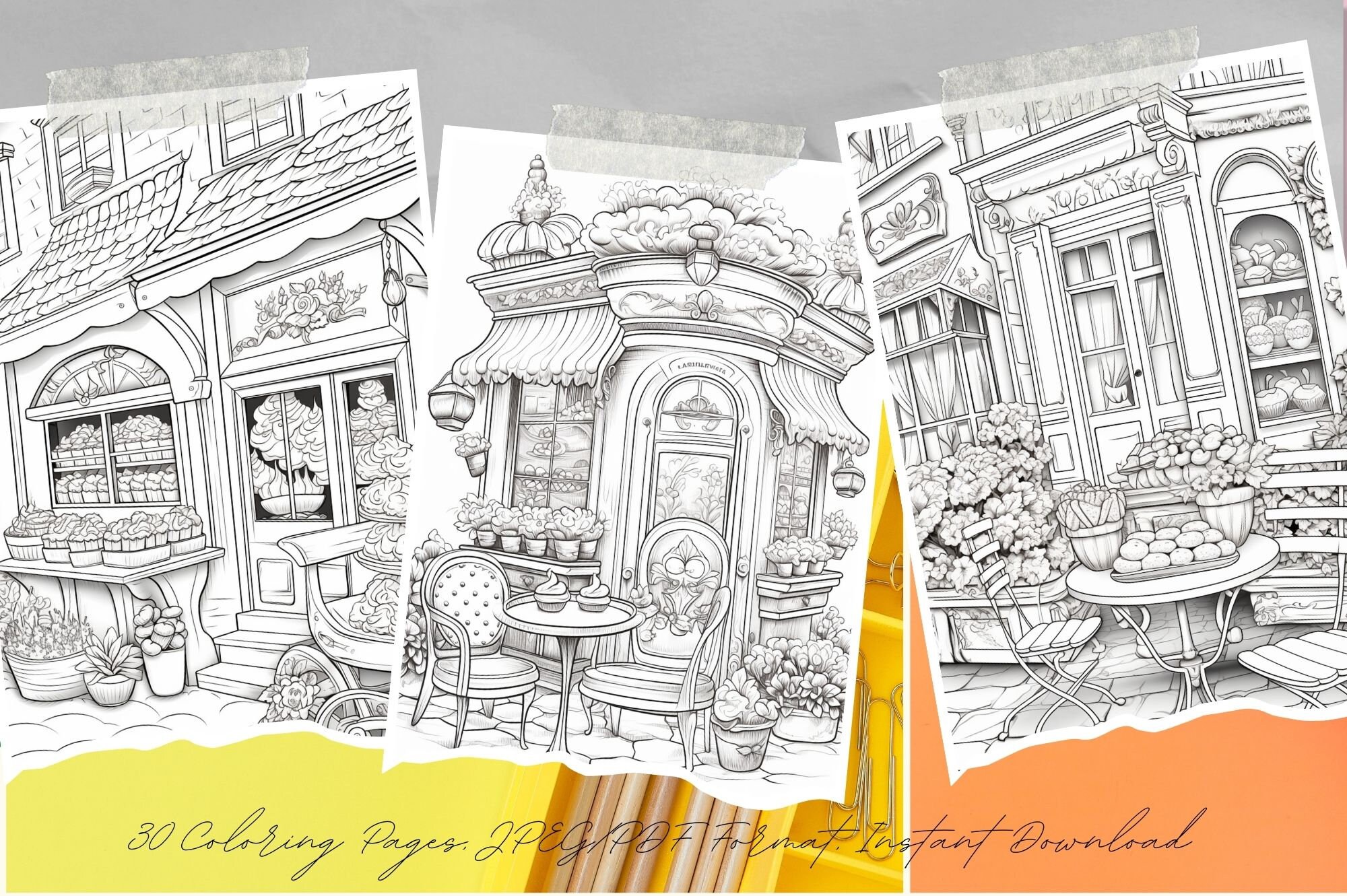Vintage Bakery Shop Coloring Pages, French Patisserie Pastry Coloring ...