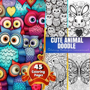 Cute Animal Doodles Clipart, Animal Kawaii Cute Doodle Coloring Page ...