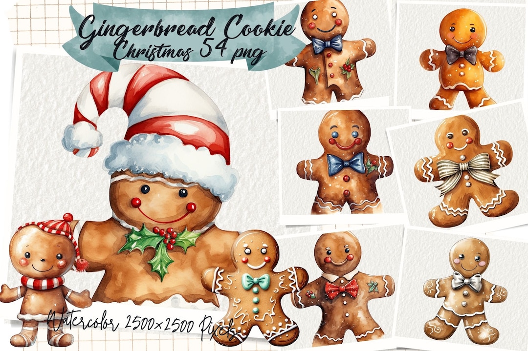 Gingerbread Man Clipart, Watercolor Christmas Gingerbread Cookies ...