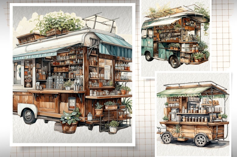 Coffee Cart Watercolor Clipart Coffee Clipart Cafe Clipart - Etsy