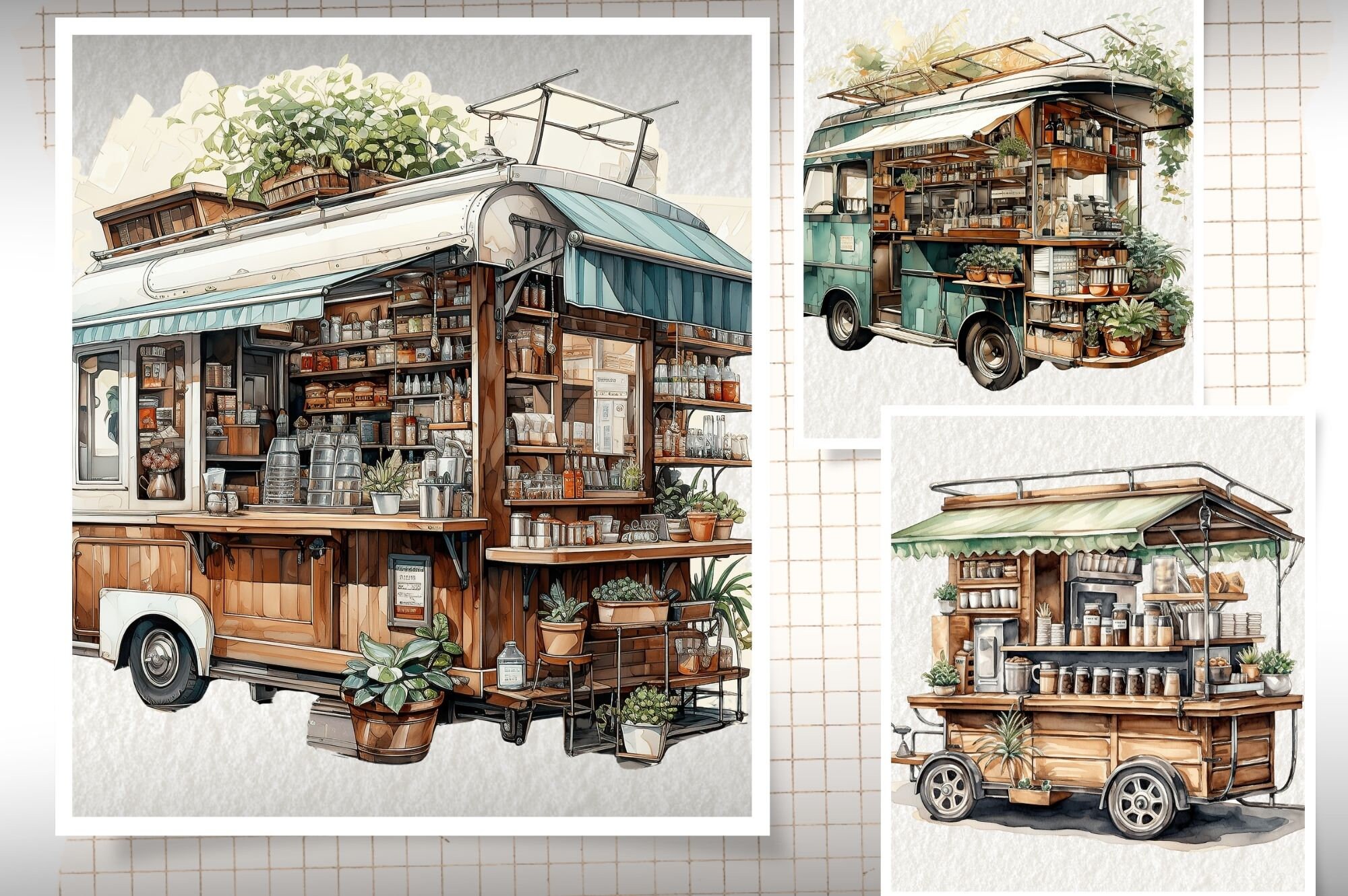 Coffee Cart Watercolor Clipart Coffee Clipart Cafe Clipart - Etsy