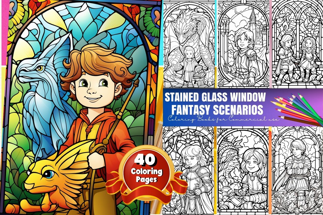Stained Glass Window Fantasy Scenarios Coloring Pages Fairyland Archway ...