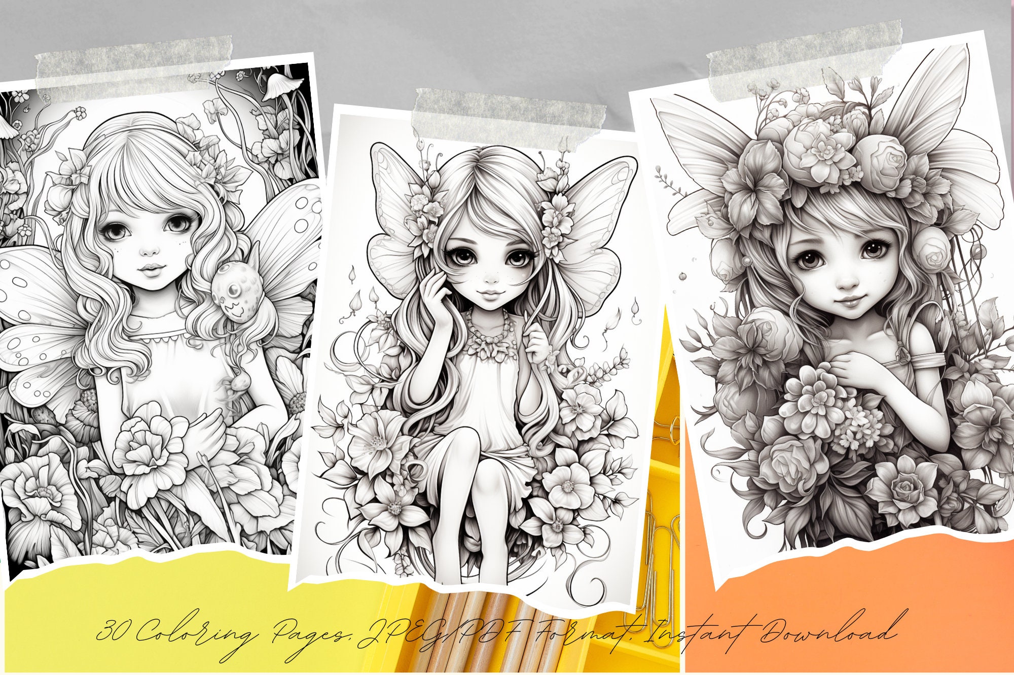 Little Girl Fairy Forest Kawaii Coloring Page Fairy Elf - Etsy