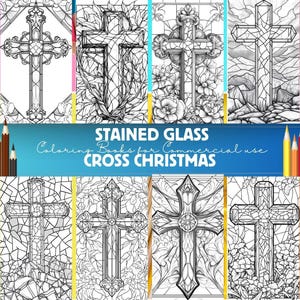 Stained Glass Cross Christmas Coloring Page, Religious Holiday Coloring ...