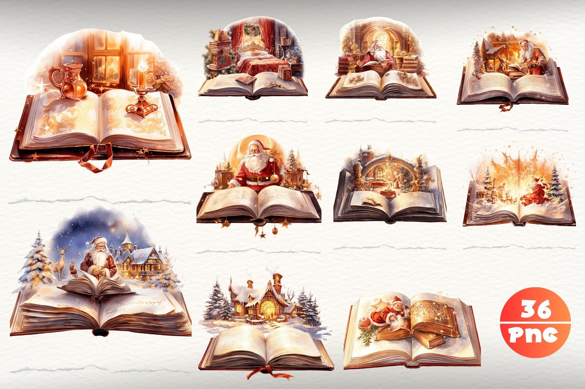 Christmas Magic Book Watercolor Clipart Fantasy Books Open - Etsy