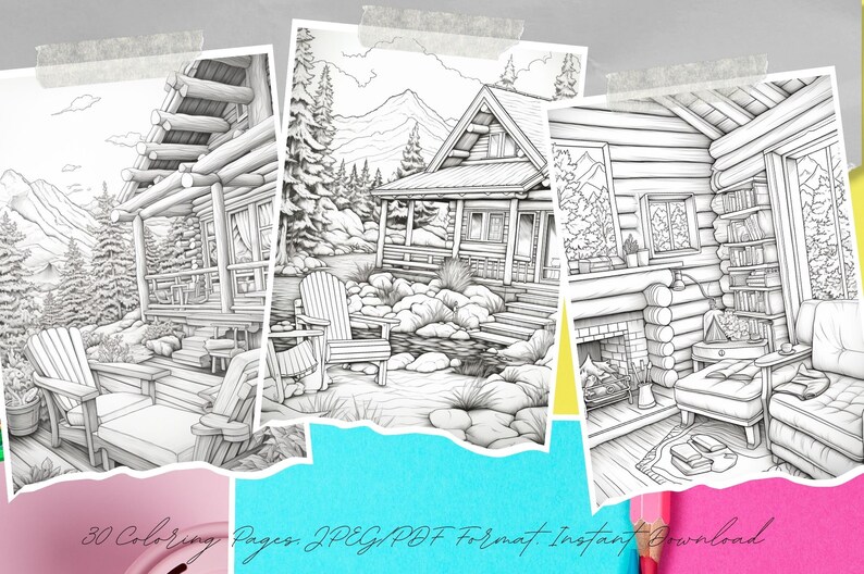 Cozy Country Cabin Coloring Pages, Cozy Log Cabin, Printable Garden ...