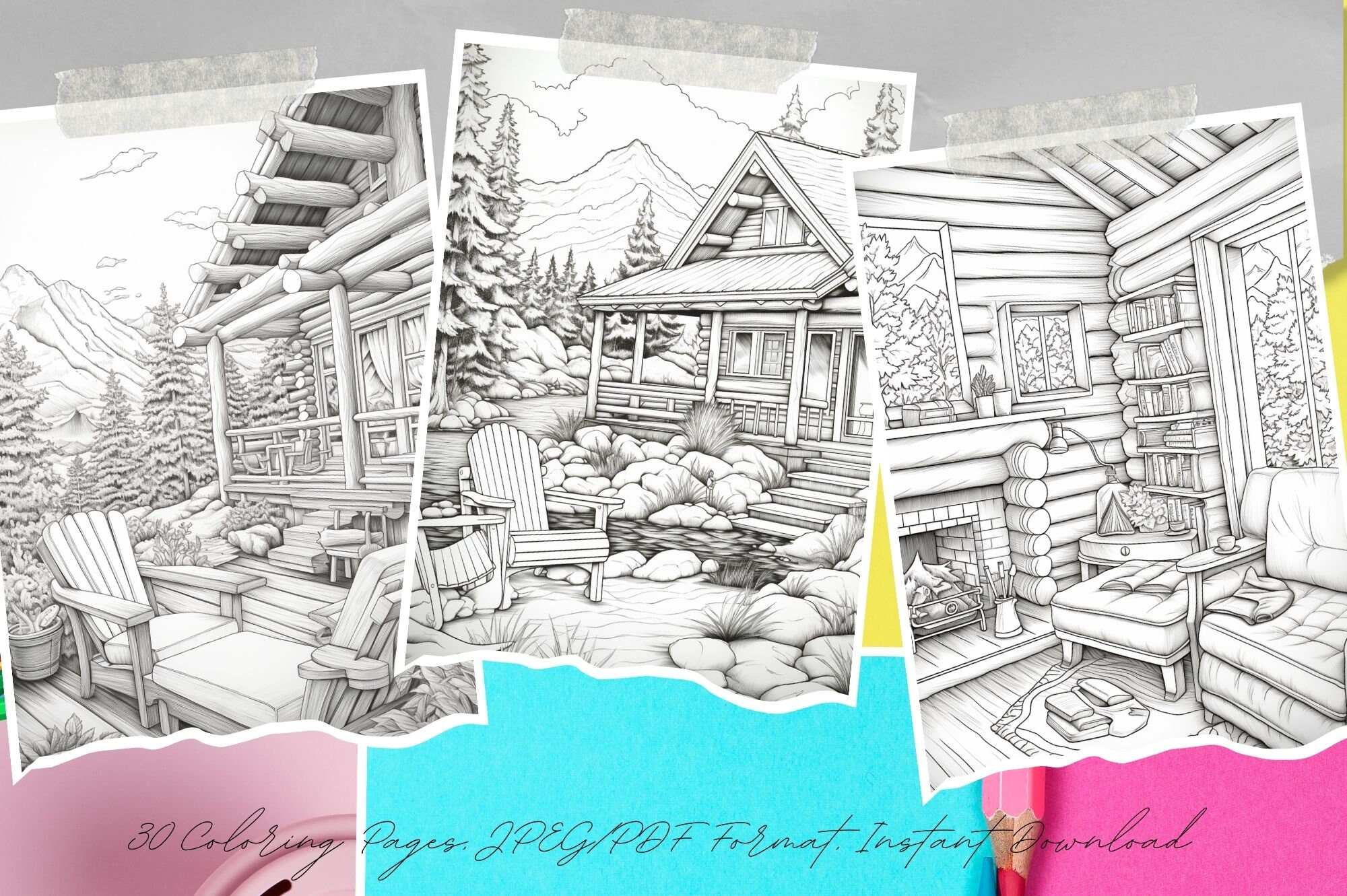 Cozy Country Cabin Coloring Pages, Cozy Log Cabin, Printable Garden ...
