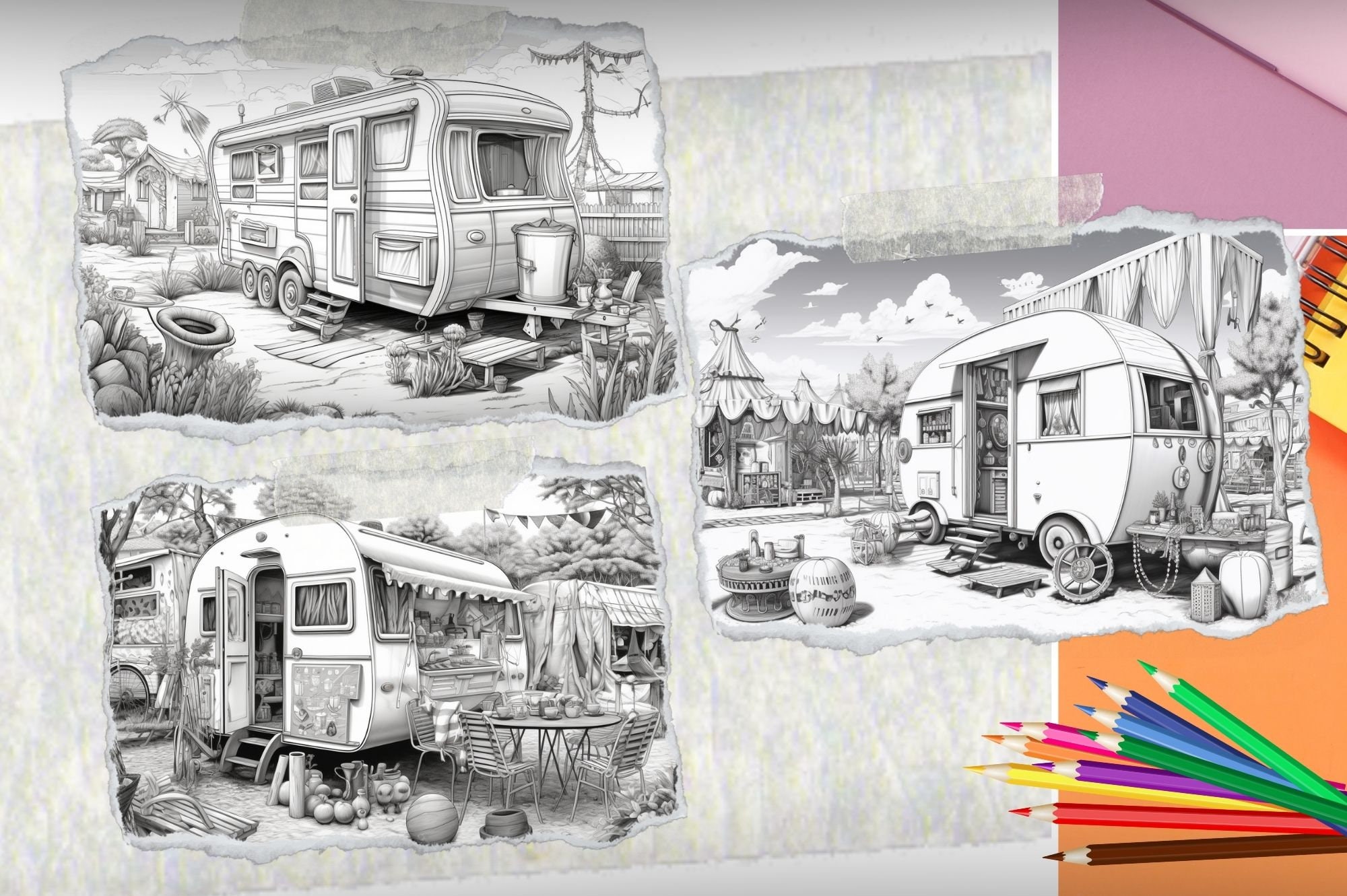 Caravan Printable Adult Coloring Pages, Camper Images to Color, Caravan ...