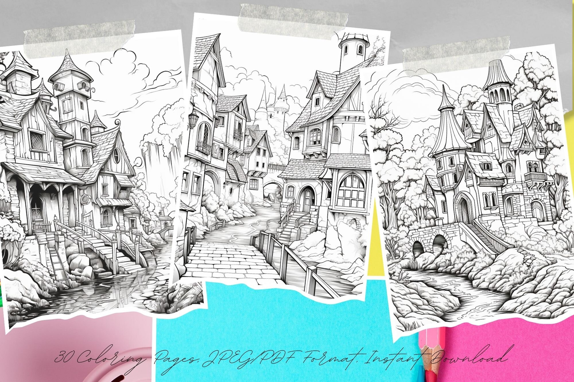 Castle Walkway Coloring Coloring Pages Scottish Castles - Etsy