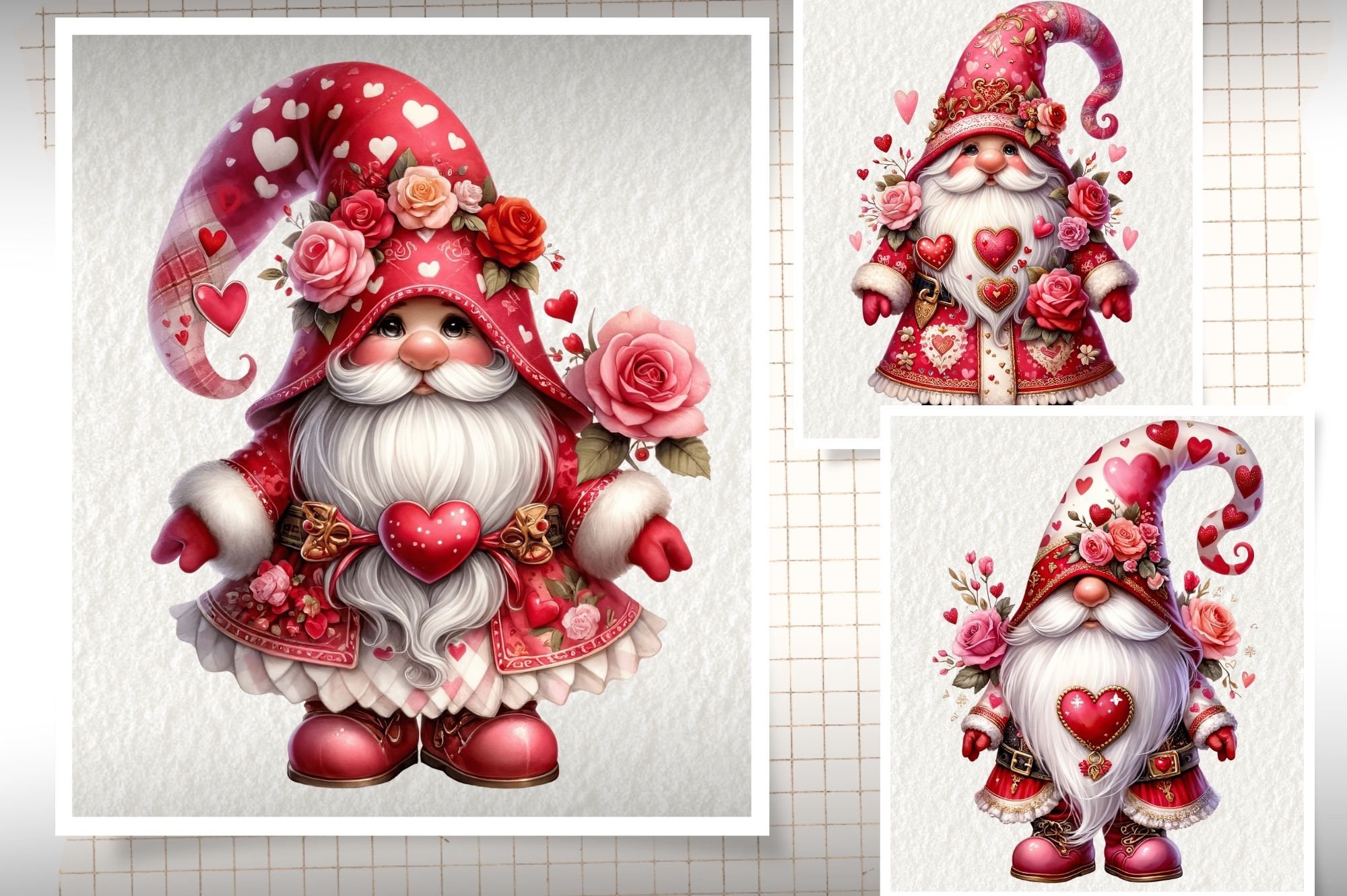 Valentines Gnome Clipart, Watercolor Valentines Day Clipart, Watercolor ...