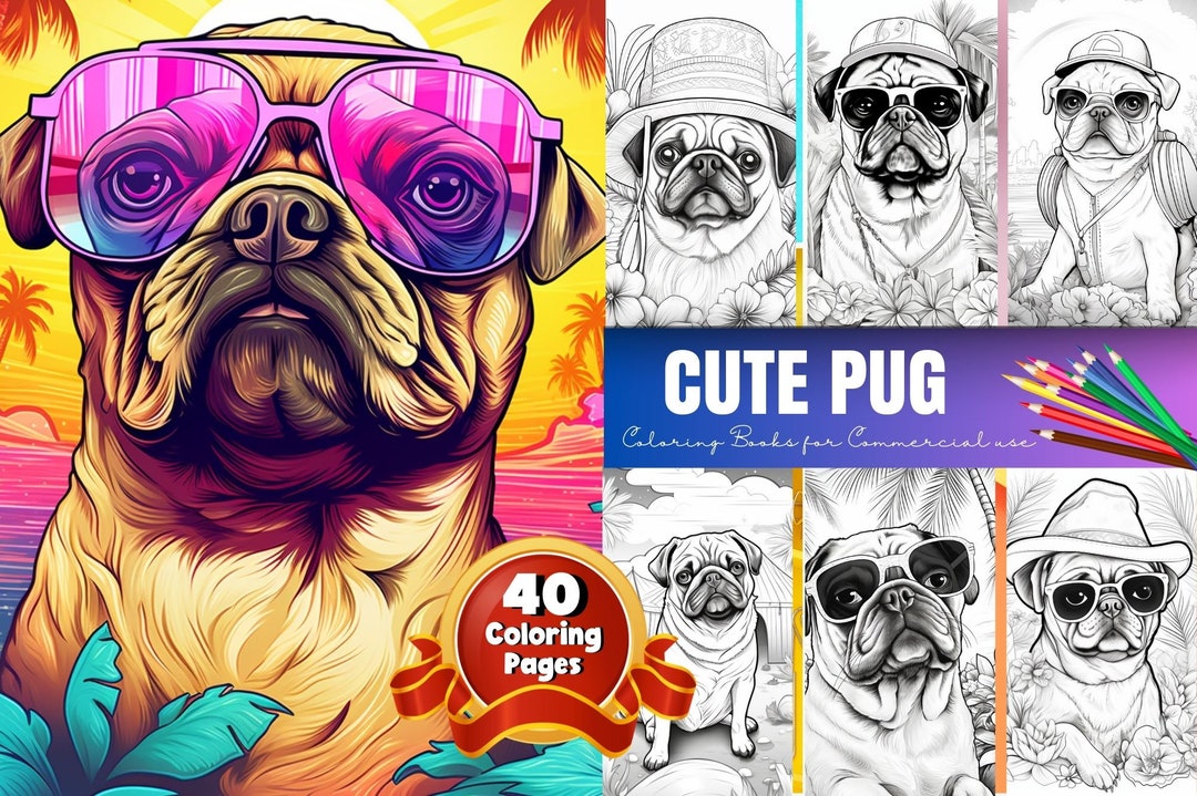 Cute Pug Dogs Coloring Pages, Pug Dog Adults Printable Coloring Page ...