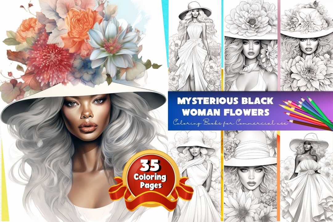 Mysterious Black Woman Flowers, Beutiful Women and Flowers Coloring ...