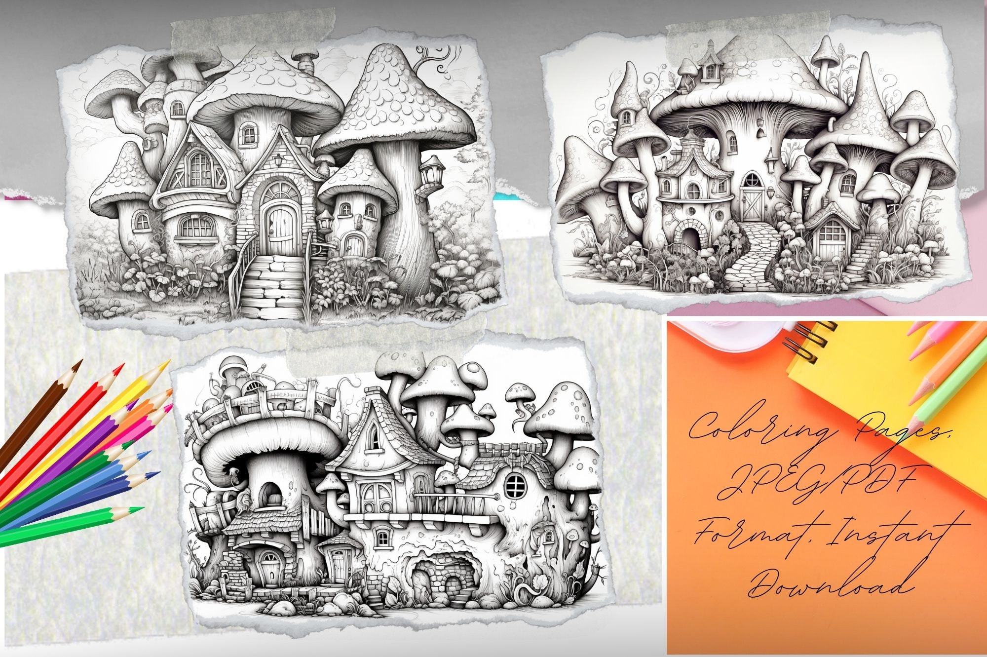 Doodle Mushroom Fairy House Coloring Mushroom Cottage Stamps - Etsy