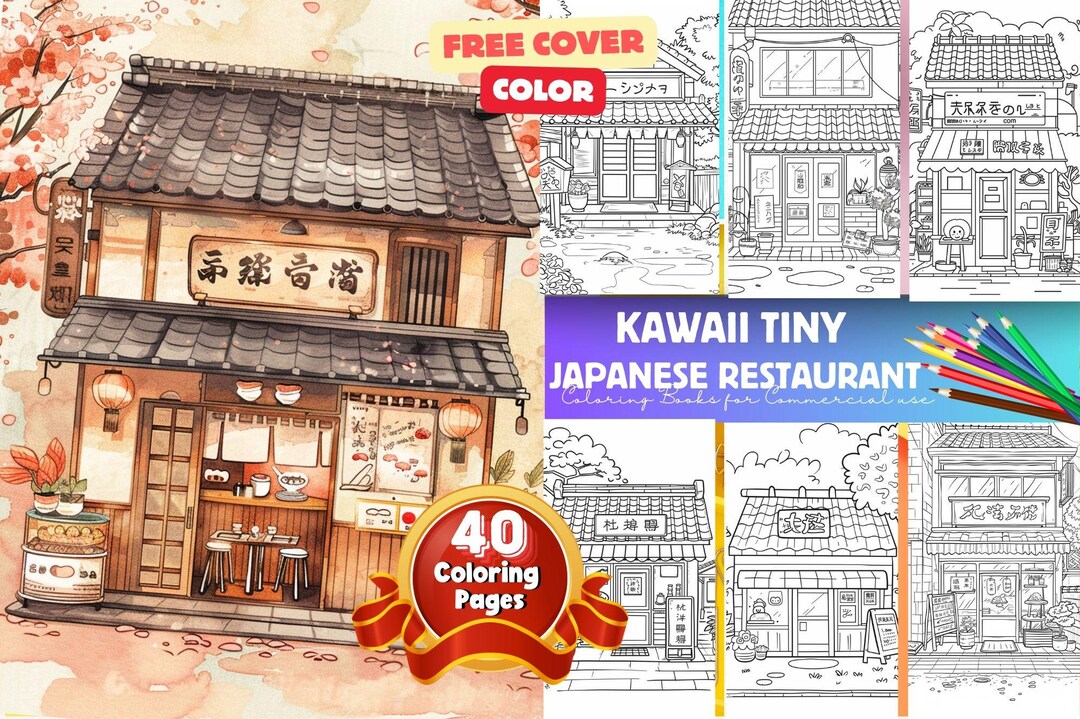 Kawaii Tiny Japanese Restaurant Coloring Pages, Japan Storefronts ...
