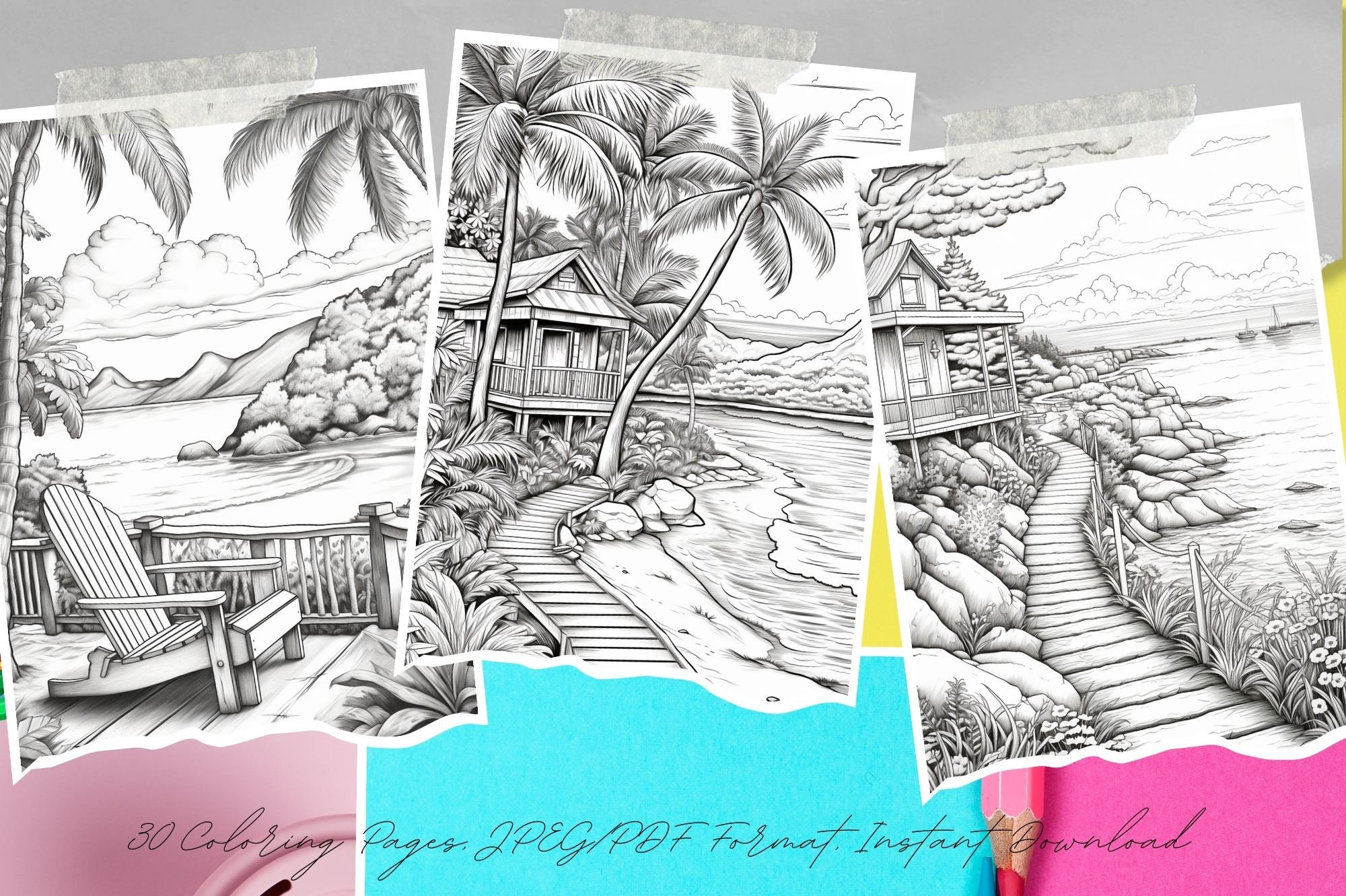 Summer Vacation the Sea Coloring Pages, Beach Landscape Coloring Pages ...