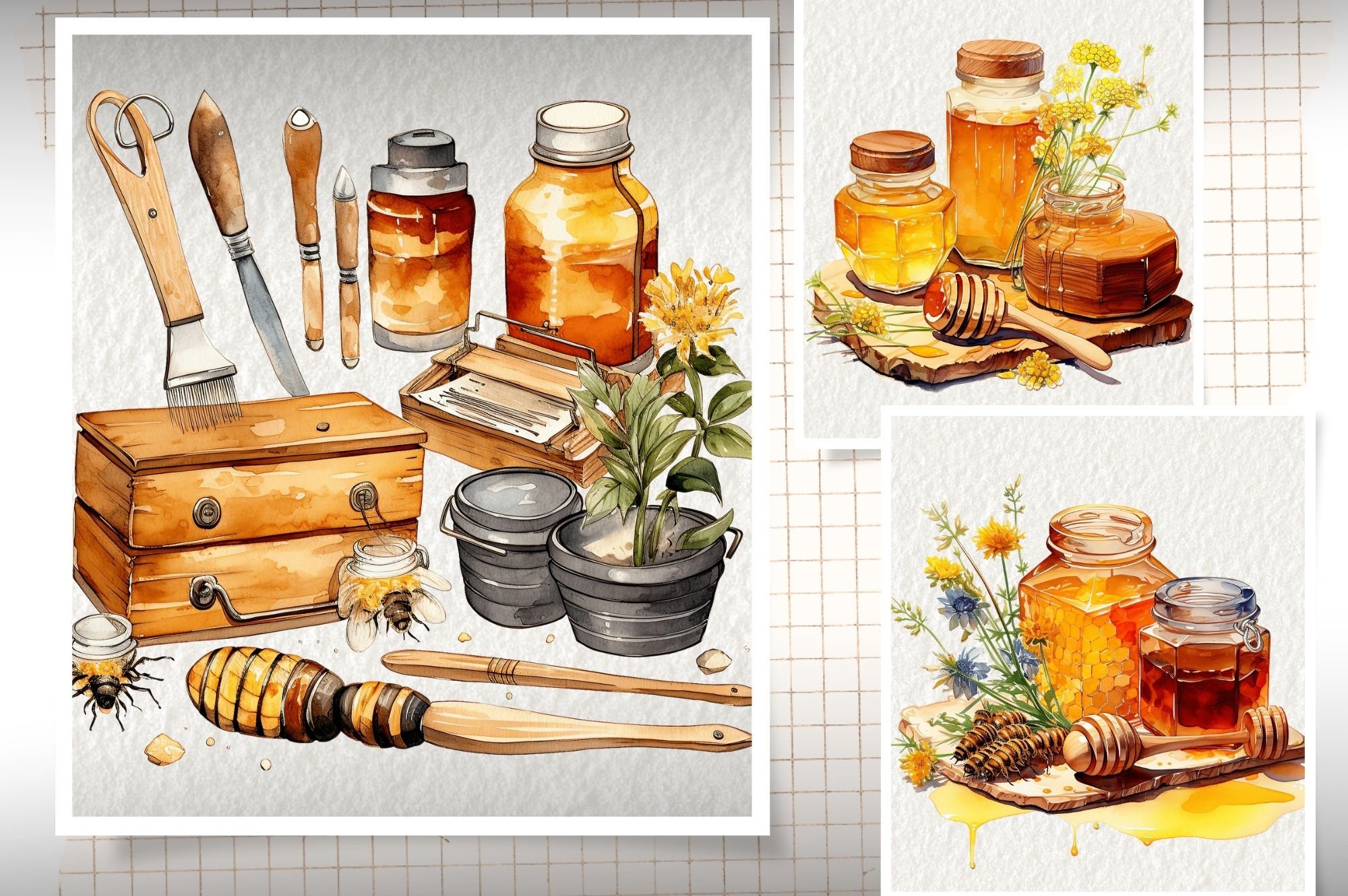 Honey Bee Watercolor Clipart Nursery, Honey Bee Clipart, Bumblebee ...
