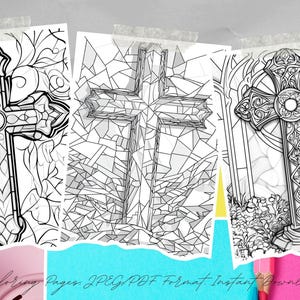 Stained Glass Cross Christmas Coloring Page, Religious Holiday Coloring ...