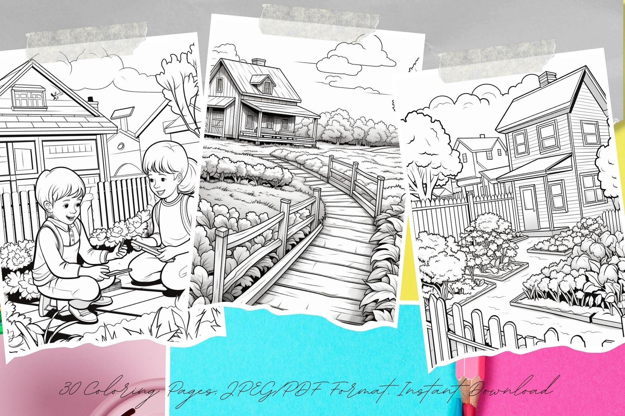 Family Vegetable Garden Coloring Page, Garden Coloring, Farm Coloring ...