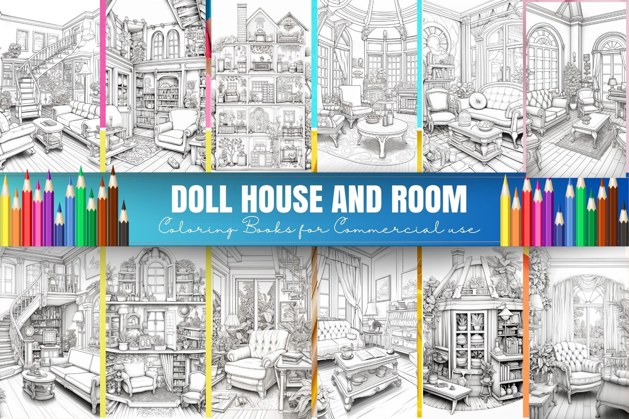 Dollhouses Coloring Pages Fantasy Dream House Coloring - Etsy