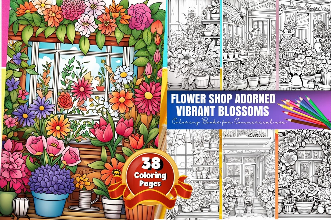 Flower Shop Adorned Vibrant Coloring Pages, Flower Shop Front Coloring ...