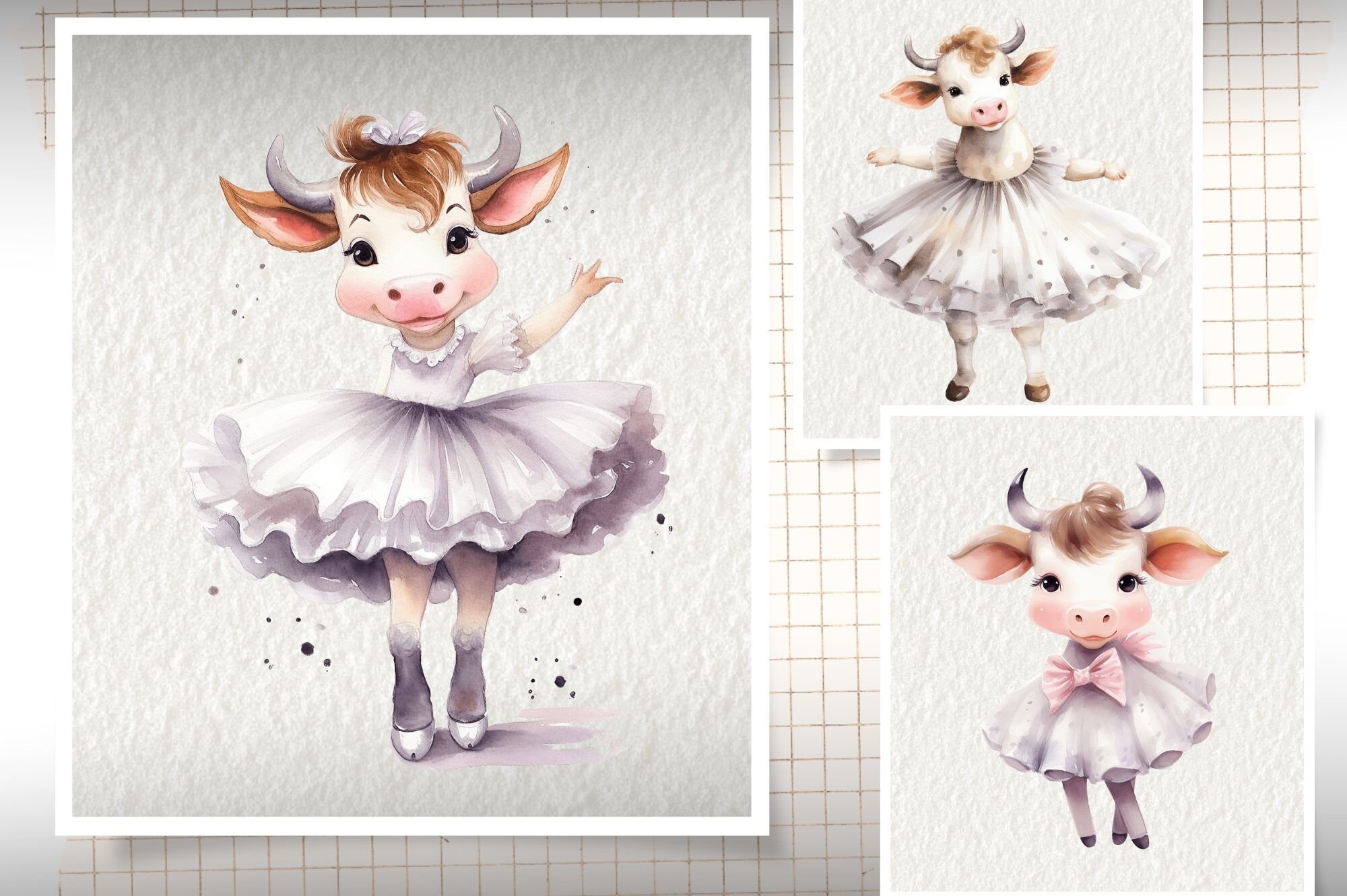 Watercolor Ballerina Cow Clipart, Cute Spring Cow Clipart, Pink Nursery ...