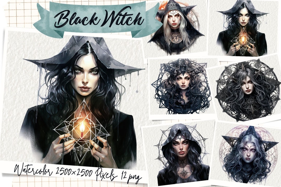 Gothic Hexe Aquarell Clipart, schwarze Hexe, Gothic Hexe PNG, Hexe ...