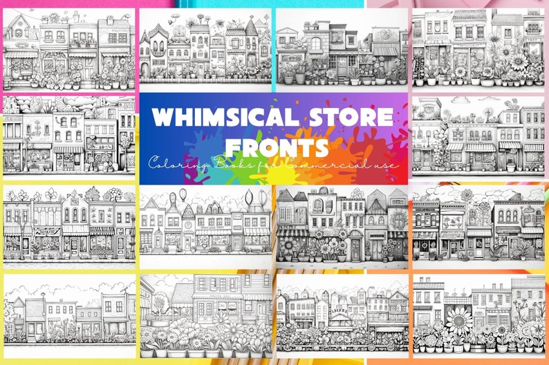 Whimsical Store Fronts Coloring, Adorable Storefront Coloring ...