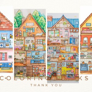 Kawaii Home Cross Section Coloring Book, Interior Design Coloring Book ...