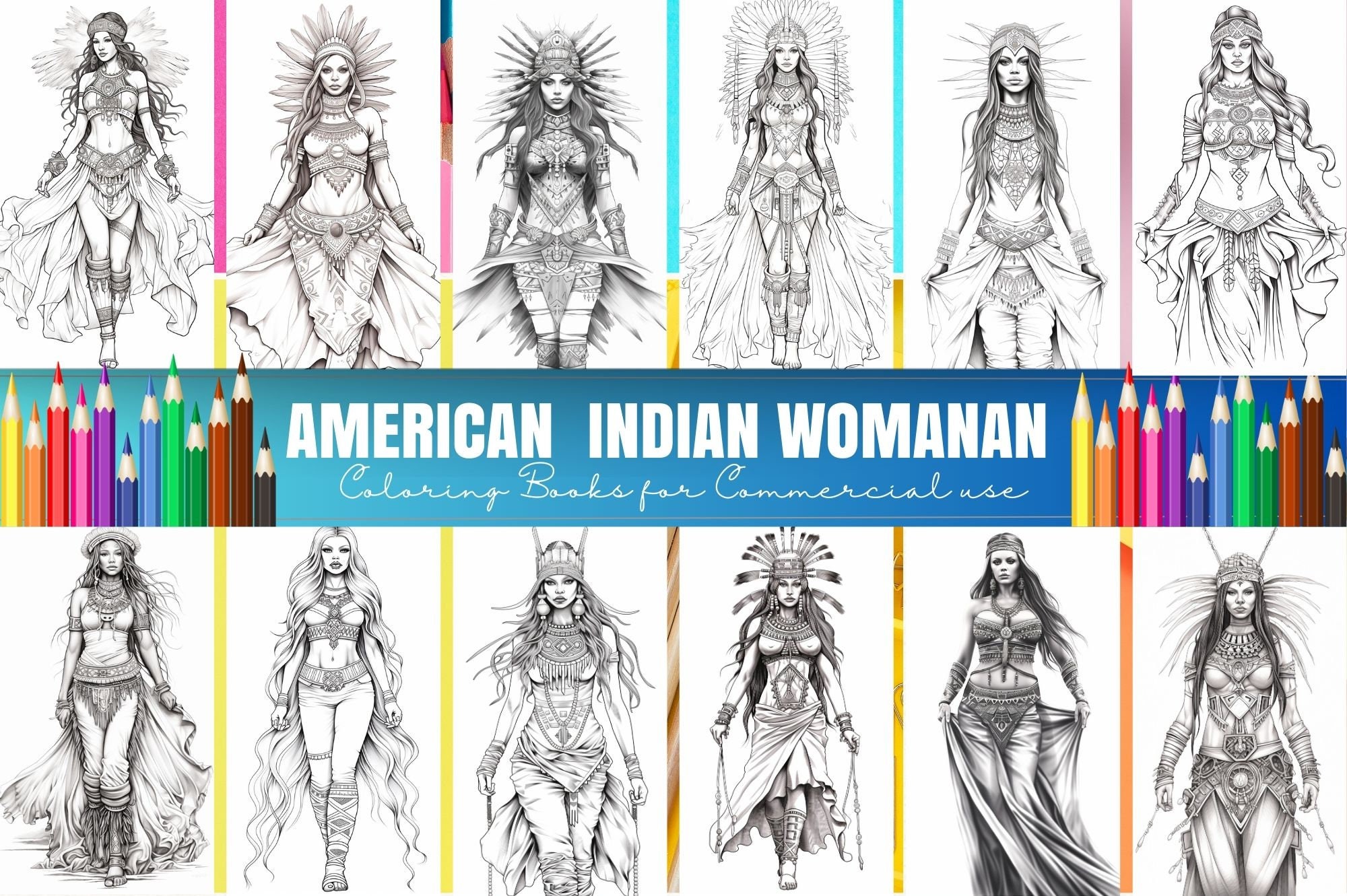 American Women Coloring Page, Native American Indian Woman, Grayscale ...